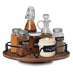 BCOZLUX Lazy Susan, Turntable Cabinet Organizer, 12 inch Wood Table Top Spice Organizer for Kitchen Countertop, Pantry, Dining Tables, Rustic Brown Black
