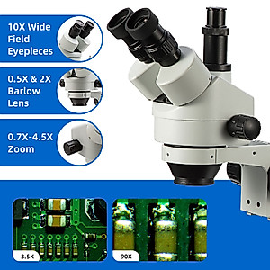 Swift S7 3.5X-90X Professional Simul-Focal Trinocular Stereo Zoom Microscope with WH10x Eyepieces, 0.7X-4.5X Objective,144 LED Ring Light, Double Arm Boom Stand, Includes 0.5X and 2.0X Barlow Lens