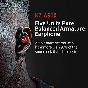 KZ AS10 Monitors Headphone Earbuds 5 Balanced Armature Driver, Noise Cancelling Headphones Wired IEMS Ear Phones with 2 Pin Detachable Cable for Musician Singer Church (Without Mic, AS10 Green)