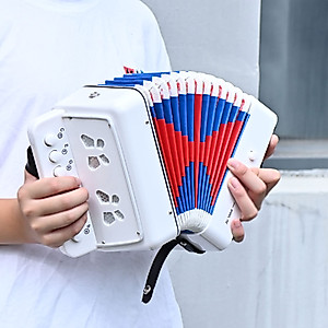 AIMEIS Kids Accordion 10 keys Button Accordions,Musical Instrument,Mini Accordian for Beginners(White)
