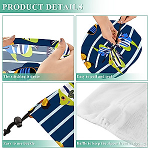 Fish Blue White Stripe Custom Name Laundry Bag with Drawstring Personalized Large Dirty Clothes Bag Organizer Fit Laundry Hamper Basket for Camp Traveling Home