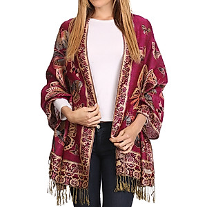Sakkas 16126 - Liua Long Wide Woven Patterned Design Multi Colored Pashmina Shawl/Scarf - Fuchsia - OS
