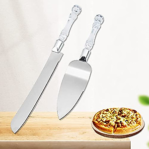 Cake Knife and Server Set, Xafissy 2PCS 420 Stainless Steel Cake Cutting Set with Faux Crystal Handle for Wedding Cake Birthdays Anniversaries Parties Holiday Thanksgiving Christmas Dessert