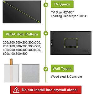 USX MOUNT Full Motion TV Wall Mount for 42-90 inch TV, Wall Mount TV Bracket with Articulating Swivel Tilt, Hold TV up to 150lbs, Max VESA 600x400mm