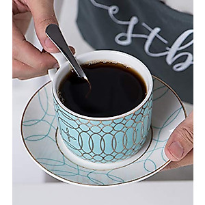 Jusalpha Porcelain Tea Set-Service of 4- Modern Elegant Mint Green Tea Cup and Saucer Set-Coffee Cup Set with Saucer and Spoon,TCS15 (4) (Blue)