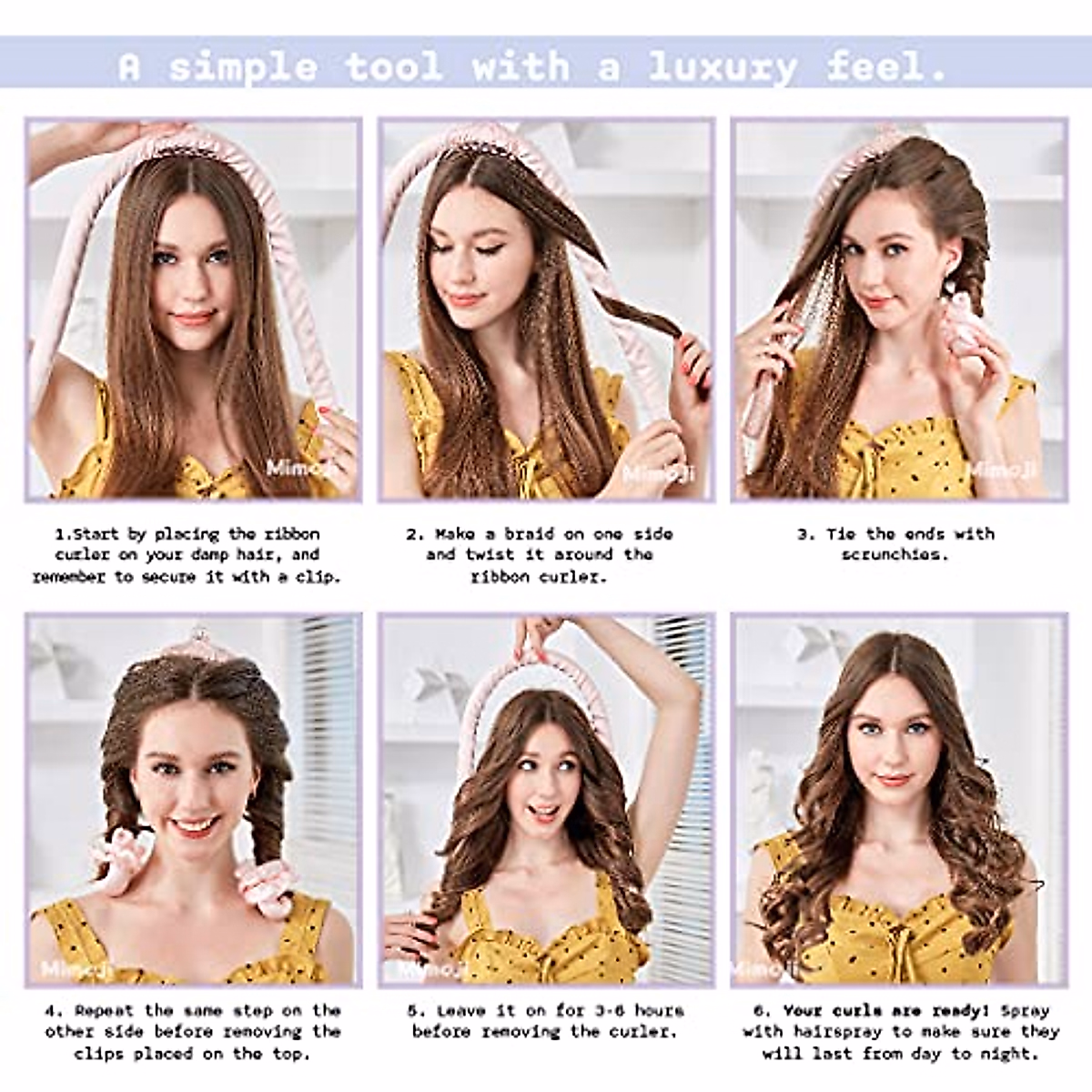 Heatless Curling Rod Silk Headband, No Heat Curls Rollers, Curlers with Ribbons Sleeping Soft Wave Hair Curler DIY Hair Styling Tools Formers for Long Medium Hair (Glossy Black)