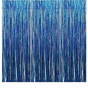 Foil Fringe Backdrop, 3 Pack 3.3 ft x 8.2 ft Photo Booth Backdrop Curtain for Parties - Tinsel Curtain Fringe Backdrop Party Decorations for Birthday, Wedding or Bachelorette Party (Laser Blue)
