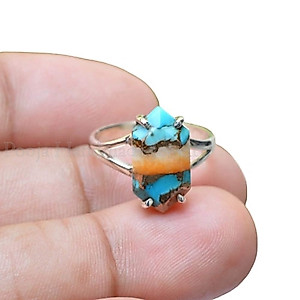 oyster copper turquoise ring 925 sterling silver ring bohemian ring hexagon turquoise ring dainty ring turquoise jewelry handmade ring gemstone ring silver rings for women gypsy ring wedding ring