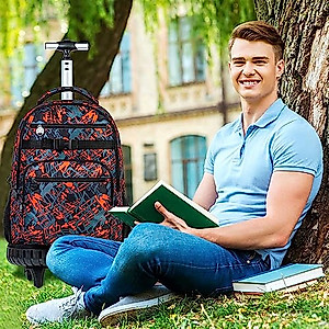 ZLYERT 3PCS Rolling Backpack for Boys, Travel Wheeled Backpacks for Adults, Teens College Roller Bookbag with Wheels for Men - Red