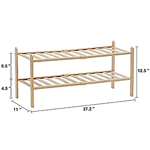 Dikolre Shoe Rack Organizer for Closet Entryway, 2-Tier Bamboo Stackable Shoe Rack Small Shoe Storage for Dorm Front Door Wooden Shoe Shelf, Natural
