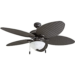 Honeywell Ceiling Fans Inland Breeze, 52 Inch Tropical Indoor Outdoor Ceiling Fan with Light, Pull Chain, Three Mount Options, Weather Resistant Blades - 50510-01 (Bronze)