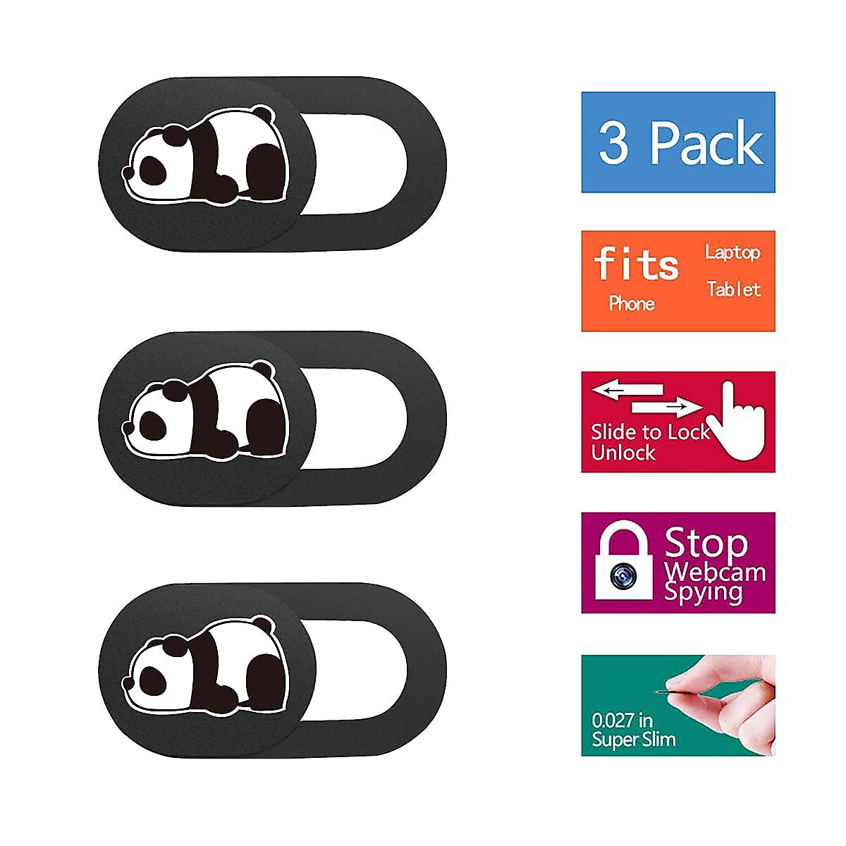 SIREG Webcam Cover Slide Ultra Thin - Cute Panda Web Camera Cover fits Laptop,Tablet,Computer, Smartphone, Protect Your Privacy and Security,Strong Adhesive