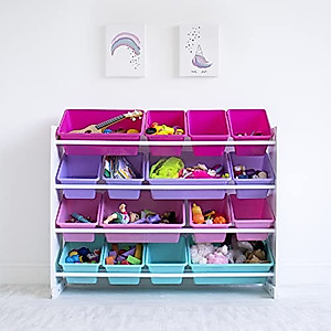 Humble Crew, White/Blue/Pink/Purple Extra-Large Toy Organizer, 16 Storage Bins