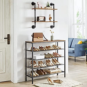 IBUYKE Coat Rack Shoe Rack Set, 5-Tier Shoe Bench with Metal Mesh Shelves ,Coat Stand with 3 Adjustable Sizes and 8 Hooks, Coat Tree for Bedroom Office Hallway URF-1194&UTMJ084H