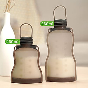 Haakaa Silicone Breastmilk Storage Bags Combo 9oz (5 Count)+ 4.4oz (5 Count), Reusable Leak Proof Breast Milk Storing Freezer Bags for Breastfeeding, BPA Free Food Grade Silicone