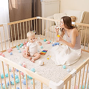 GGF Baby Playpen for Toddler, Wooden Large Baby Playard, Safety Baby Play Fence with Locking Gate, 70.9 * 59.05 * 24inch