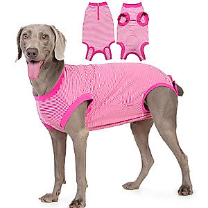 Wabdhally Dog Surgery Recovery Suit,Surgical Suit for Large Female Spay,Soft Combed Cotton,Rose Striped Zipper Onesie 3XL