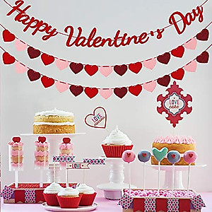 Happy Valentine's Day Felt Banner - No DIY Required - Valentines Decorations - Valentines Felt Heart Garland Banner - Valentine's Day Outdoor Indoor Home Hanging Decor