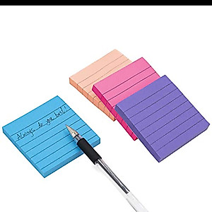 Lined Sticky Notes 3x3 Inches Sticky Notes 6 Neon Bright Color Self-Stick Pads Easy to Post 6 Pads 100 Sheet/pad 600 Sheet Total Individual Package