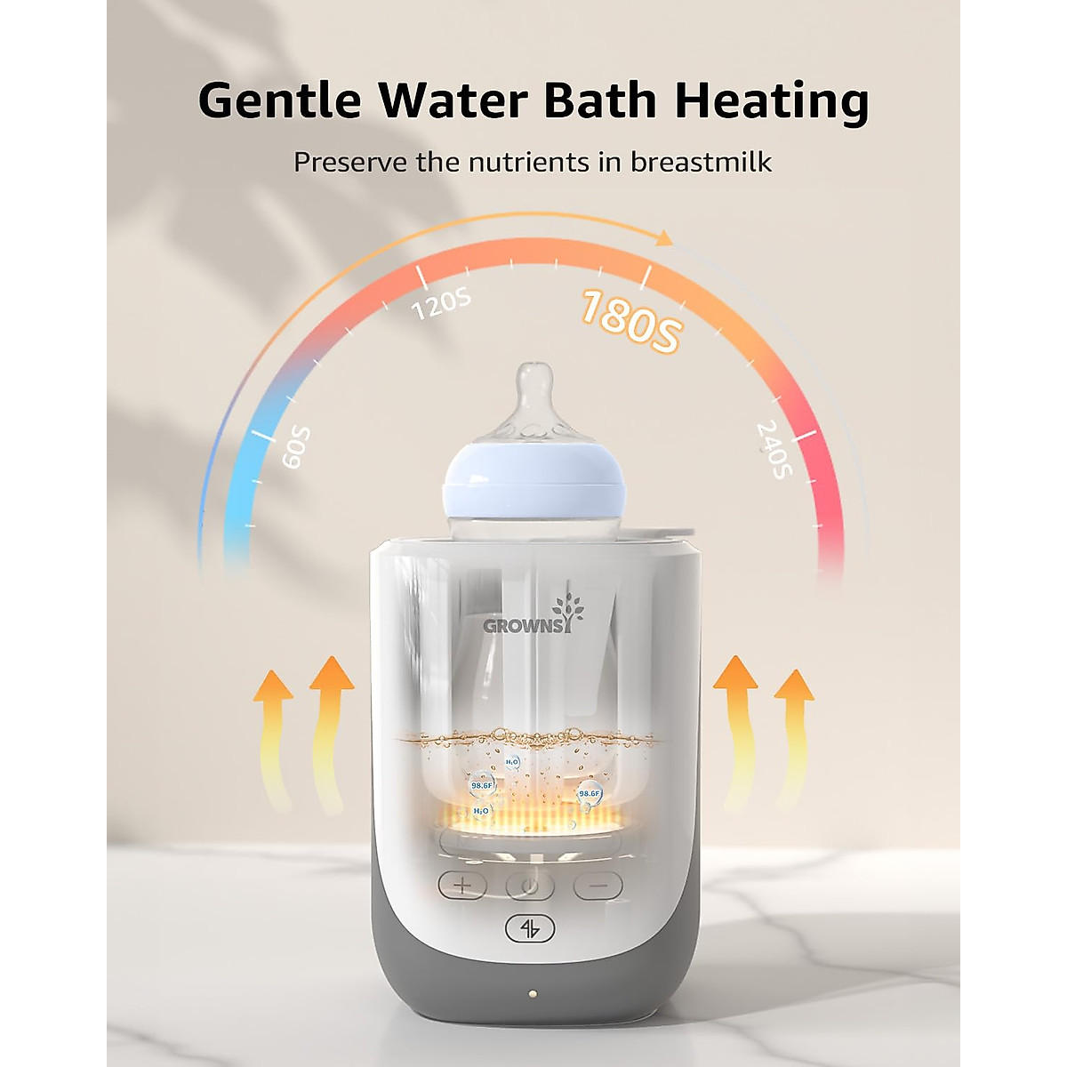 GROWNSY Bottle Warmer, 10-in-1 Fast Baby Bottle Warmer with Night Light for Breastmilk&Formula, Parent's Choice Milk Warmer with Innovative Auto-Lift Feature, Smart Accurate Control, Memory Function