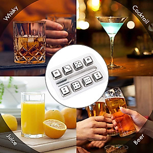 Whiskey Stones Set, Dice Reusable Stainless Steel Metal Ice Cube, Whiskey Bourbon Gifts for Men,Stocking Stuffers,Unique Christmas Birthday Gifts for Dad Him Boyfriend Boss,Silver Set of 8