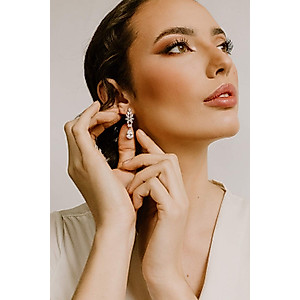 SWEETV Marquise Wedding Earrings for Women Brides Birdesmaids, Silver Crystal Cubic Zirconia Bridal Drop Earrings for Wedding Prom Jewelry