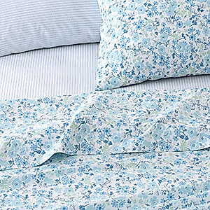 Laura Ashley Home - Percale Collection - 6-Piece Percale Weave Sheet Set - 100% Cotton Bedding - Cool, Crisp, and Breathable, Queen, Jaynie Winter Green