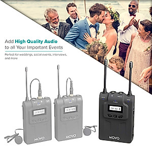 Movo WRX8 48-Channel UHF Wireless Portable Receiver with Camera Mount and XLR / 3.5mm Outputs for the WMIC80 Wireless Microphone System
