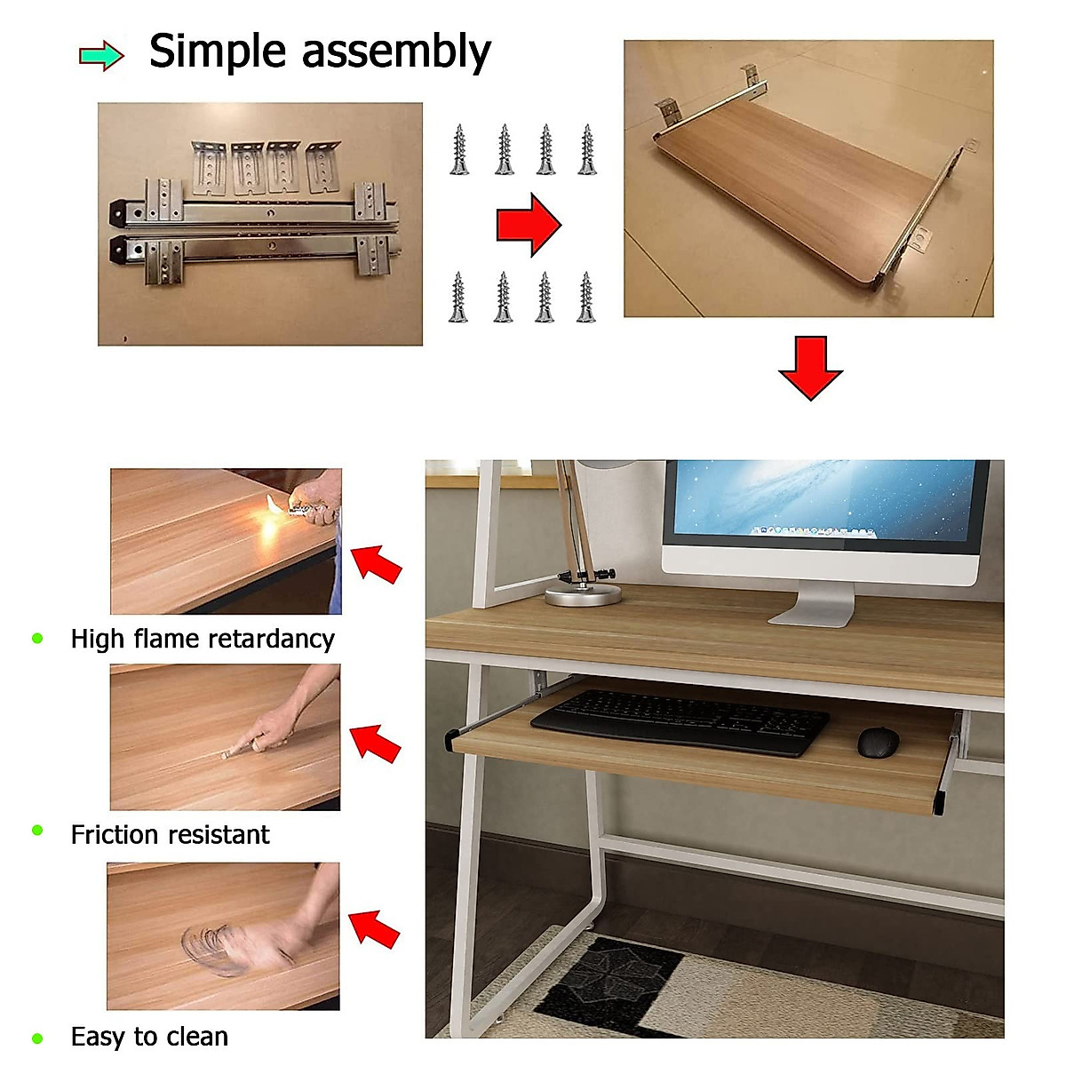 V3VOGUE 5 Colours Wooden Desk Extender Keyboard Tray - Under Desk Slide-Out, Office Keyboard Drawer with Height Adjustable, Keyboard Mouses Storge Shelf/Sliding Keyboard Support