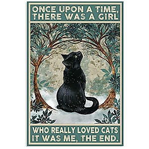 ZMKDLL Vintage Metal Tin Sign Black Cat Once Upon a Time There was a Girl Poster Art Decor Home Bar Poster 8x12 Inch