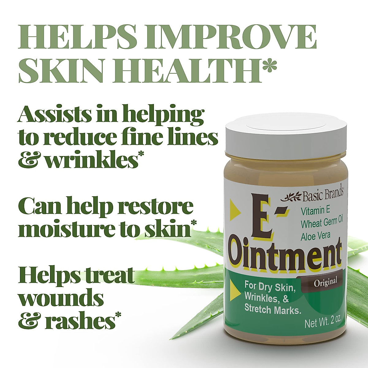 Basic Brands - Vitamin E Ointment - 2 OZ - Moisture Enhancing - Can Help Reduce Appearance of Scars, Stretch Marks, Fine Lines & Wrinkles - 2-Pack