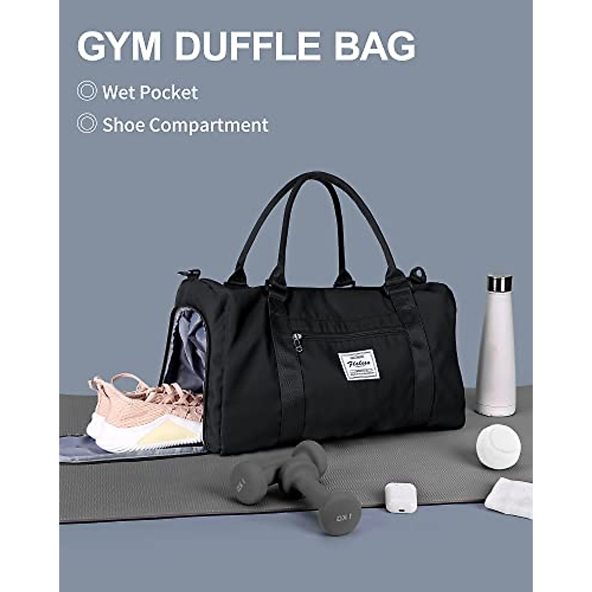 Travel Gym Duffel Bag with Shoes Compartment, Wet Pocket - For Plane, Sport, Swimming, Yoga