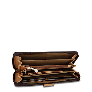 Signature Button Zip Wallet in Brown