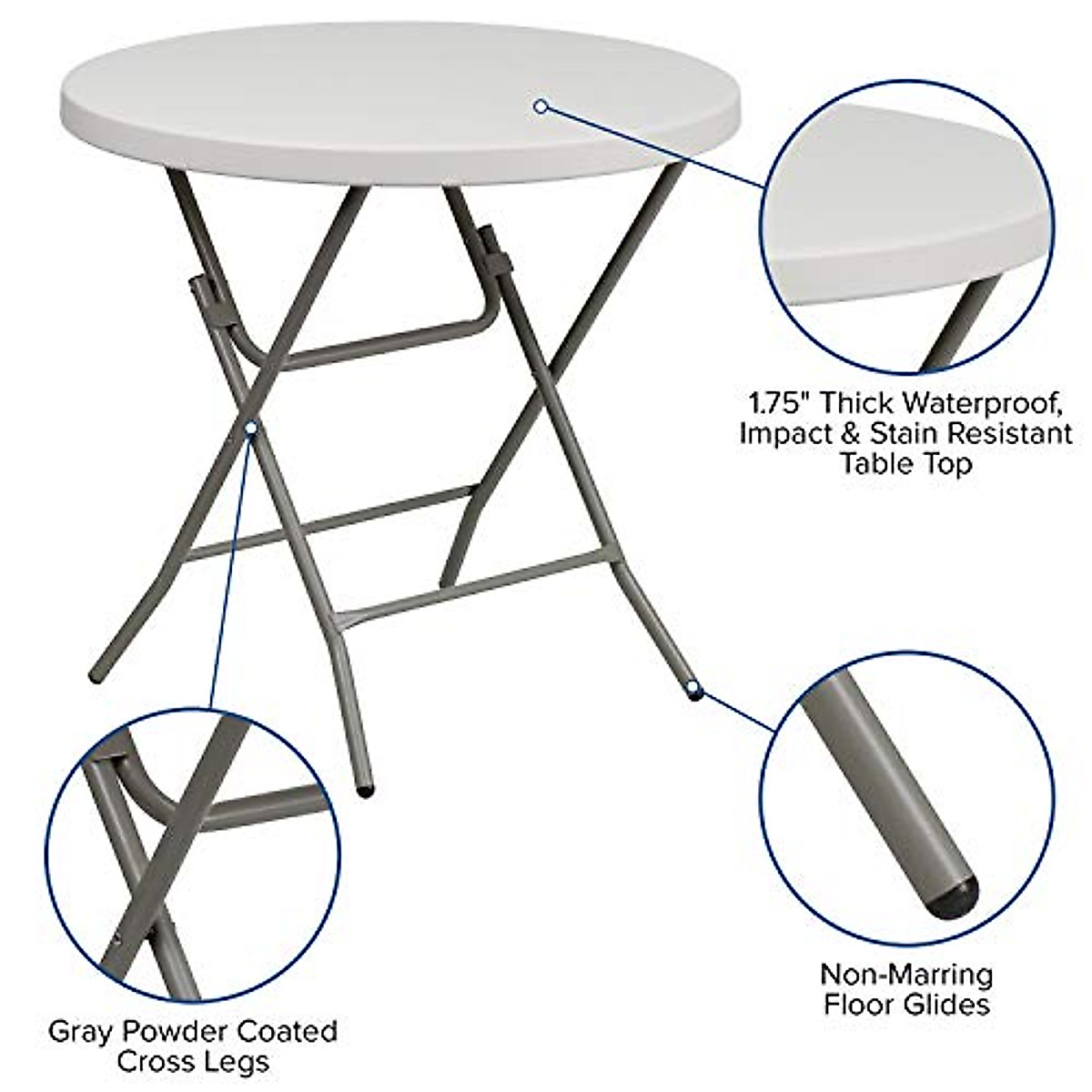 Flash Furniture Kathryn 2.63-Foot Round Granite White Plastic Folding Table