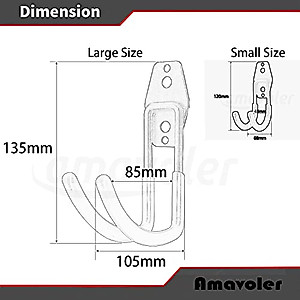 amavoler Wall Mount Helmet Hook Holder Black,2 Large Double Iron Curved Hook Tools with Mounting Screws. A Good Home for Harley, Honda, Kawasaki, etc Helmet (Large Hook x2)