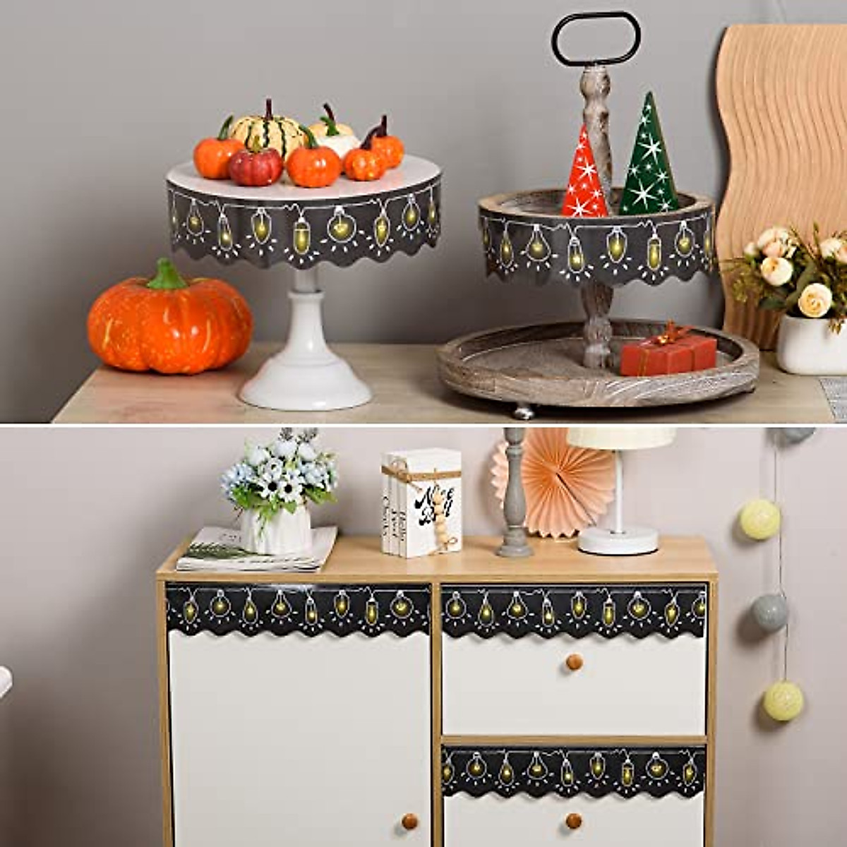 99 Feet Bulletin Board Border, 3 Rolls Light Bulbs Scalloped Borders Trim Card Stock Lightbulbs Classroom Bulletin Board Border Trim for Back to School Chalkboard Whiteboard Decorations