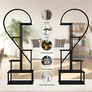 POTEY 6 Tier Metal Plant Stand, Creative Half Heart Shape Ladder Plant Stands for Indoor Plants Multiple, Plant Shelf Rack for Home Patio Lawn Garden (Black Board 2 Pack)
