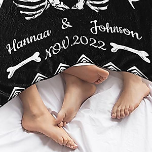 Youltar Boyfriend Gifts Gothic Skeleton Blanket Personalized Christmas Couple Gifts for Him, Unique Birthday Anniversary Wedding Gifts for Boyfriend Girlfriend I Love You Gift Blanket for Couples