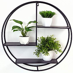 WHW Whole House Worlds Industrial Contemporary Round, Circle Shelf, Floating, Iron 3 Ledges, Wall Unit, Black, 21 1/2 Inches Diameter