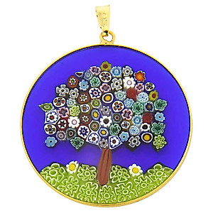 Glass Of Venice Murano Glass Millefiori Pendant Tree of Life in Gold-Plated Sterling Silver Frame 1-1/2 Murano Glass Jewelry Pendant for Women