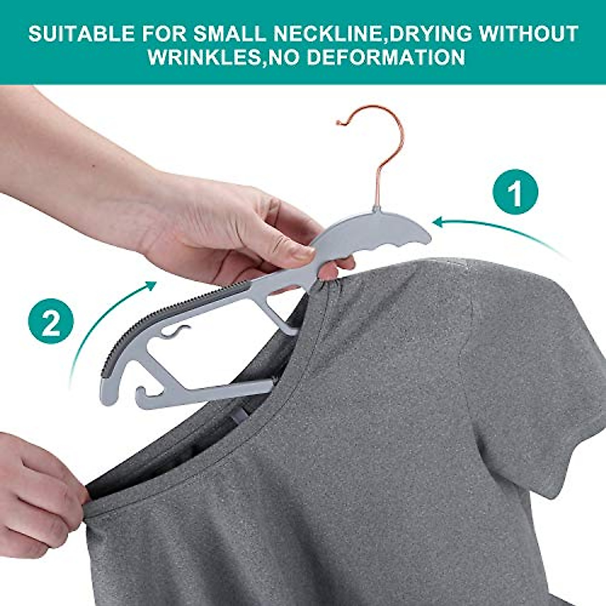 FSUTEG Plastic Hangers Space Saving Clothes Hangers, Upgraded Rubber Stripe Non Slip Coat Hanger, 50 Pack Heavy Duty Plastic Hangers for Clothes Grey