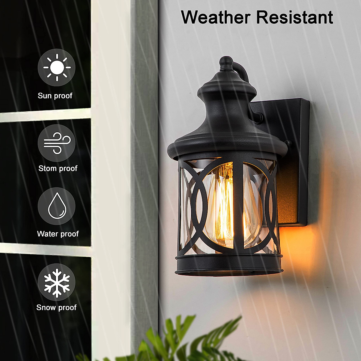 Laplusbelle 2-Pack Outdoor Wall Lights, Porch Lights, Waterproof Outdoor Wall Sconce, Exterior Light Fixture Matte Black with Clear Glass Shade for Garage Patio Front Door Balcony