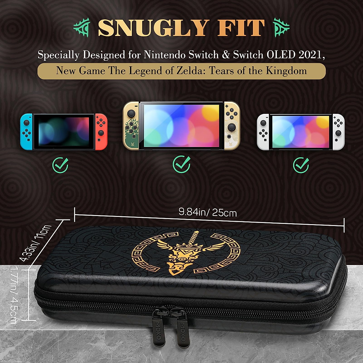 MoKo Carrying Case for Nintendo Switch OLED/Nintendo Switch, Hard Shell Travel Carry Case w/10 Games Slots, Switch Case for Tears of The Kingdom & Nintendo Switch Accessories -Black