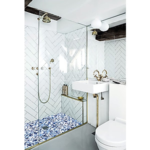 Parrotile Blue Shower Floor Pebbles Tile Bathroom Mosaic Backsplash Wall Tiles (5 sheets)