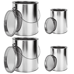 Acrux7 4 Pack Empty Paint Cans with Lids, 1 Gallon Paint Can with Lids & Handles (2) + 2 Quart Paint Can with Lids (2), Metal Unlined Paint Bucket, Paint Pails Containers for Painting, DIY Crafts