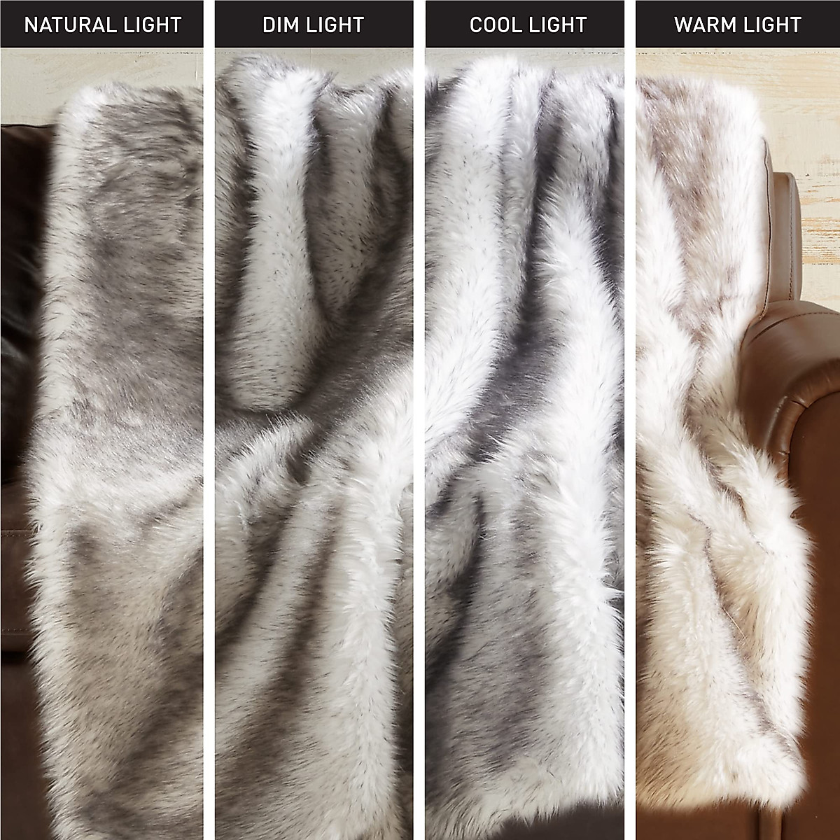 Hyde Lane Long Pile Faux Fur Throw Blanket, Luxury Fluffy with Black Tipped Throws for Home Couch Sofa Decor, Fuzzy Plush Blankets for Women, Direwolf (50x60)
