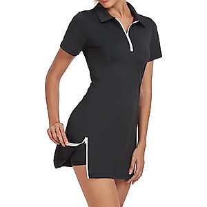 GGOV Womens Two Piece Tennis Golf Dress Active Athletic Exercise Sports Wear Dresses for Women with Pocket Separate Shorts Black
