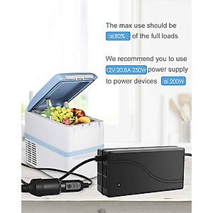 ALITOVE AC to DC Converter 110V to 12V Converter 20.8A 250W with Car Cigarette Lighter Socket 100V~240V AC to DC 12 Volt 20A 18A 15A Power Supply Adapter for Car Refrigerator Tire Inflator Cleaner