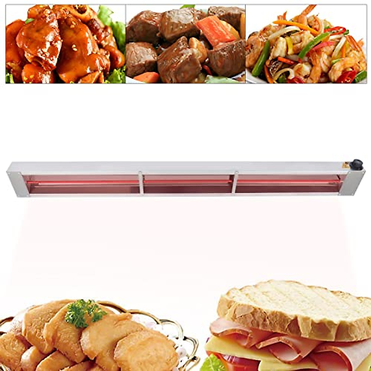 JINHZIXIU 60in Electric Strip Heater Commercial Grade Infrared Electric Food Warmer, Pass-Through Stations Heating Adjustable Temperature for Catering, Cafeterias 1000W, Stainless Steel 12A 110V