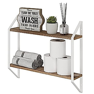 Wallniture Ponza 2-Tier 24" Floating Shelf for Wall Storage Bathroom Shelves Over Toilet, Kitchen Organization, Kids Room Bookshelves, Living Room Decor Burnt Finish